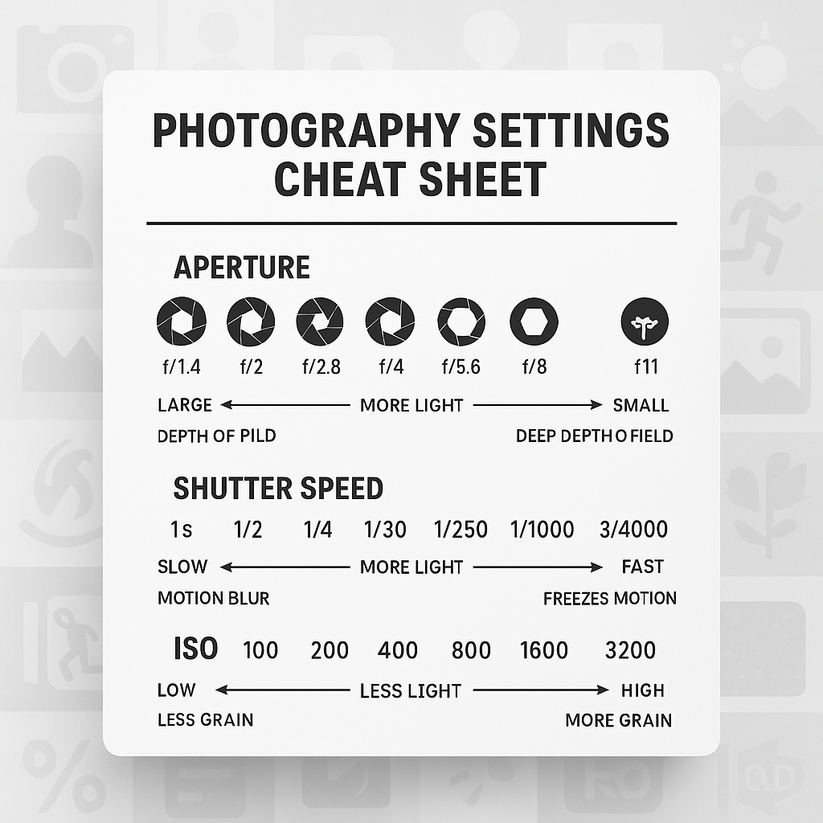 Photography Settings Cheat Sheet – Photography Notes